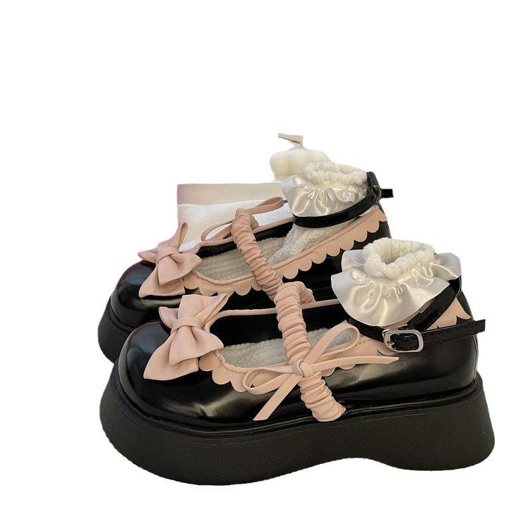 2靴 レディース かわいい 蝶結び メリージェーン ローファー 厚底 フラット シューズ カジュアル スタイル 普段使い