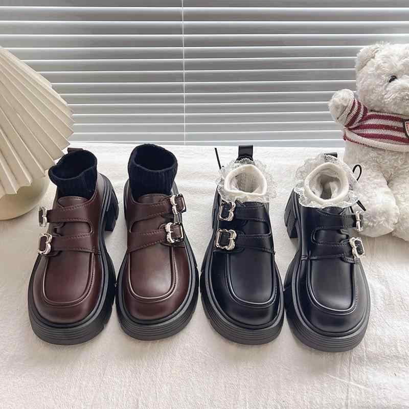 2靴 レディース 厚底 ローファー 春夏 レトロ スタイル ラウンドトゥ カジュアル シューズ 制服 学生靴 美脚 普段使い