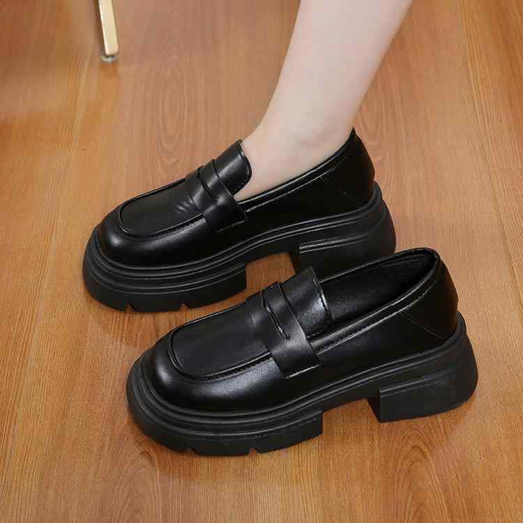 2靴 レディース ローファー 厚底 マニッシュ シューズ レザー 太ヒール ラウンドトゥ スリッポン 歩きやすい 履きやすい 美脚 身長アップ カジュアル 通勤 通学 春 秋・カラー: 哑光黒, 亮光黒・サイズ: 35, 36, 37, 3...