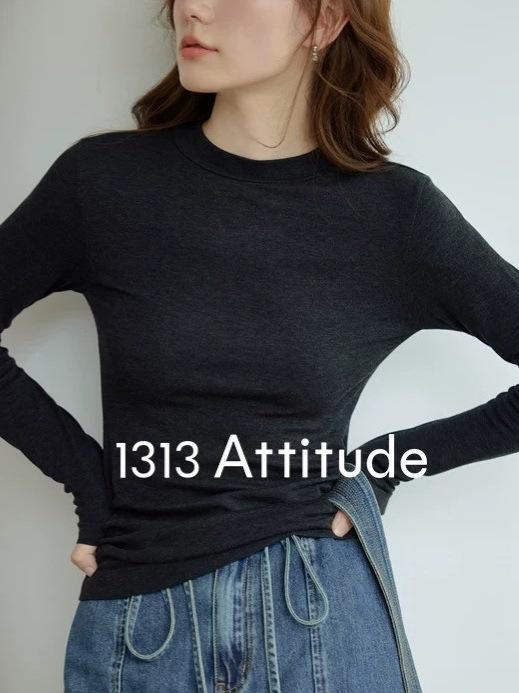 カットソー レディース 秋冬 ウール混紡 深グレー Tシャツ トップス ハーフハイネック プルオーバー 伸縮性 ストレッチ性 あったか 暖か 普段使い