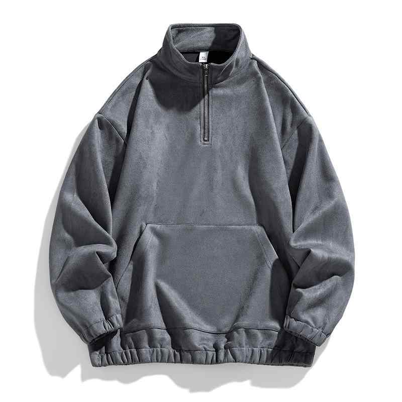 スエード調 トレーナー メンズ 長袖 プルオーバー 秋冬 トップス カットソー ハーフジップ 韓国風 ファッション インナー・スタイル: 韩版・款式: 套头・领型: 立领・袖丈: 長袖・厚薄: 普通・适合人群: 青少年・柄: 纯色・版型: ...