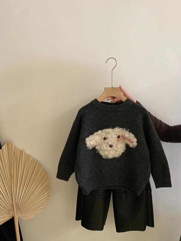 ニット キッズ 女の子 かわいい 立体 小犬 針編み セーター 秋冬 裏起毛 あったか フェイクレザーパンツ おしゃれ セットアップ