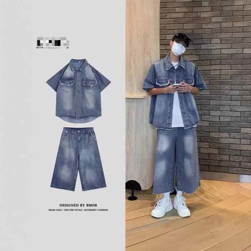 シャツ メンズ デニム セットアップ 春秋 ジャケット クロップドパンツ Gジャン カジュアル 男性用 アウター トップス パンツ 上下