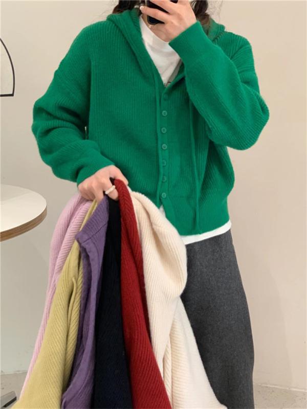 ニット レディース カーディガン 春秋 薄手 糖果色 ゆったり かわいい ショート丈 パーカー アウター 羽織り