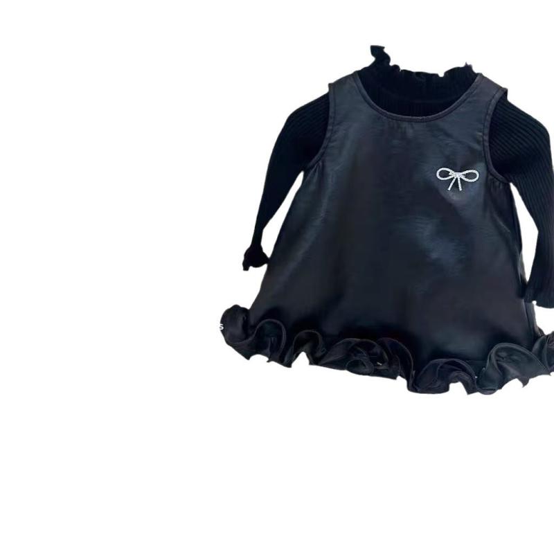 ワンピース キッズ 冬用 新年 服 黒色 加絨 ベスト スカート おしゃれ フォーマルウェア レザー風 ワンピース・スタイル: 韩版・套装タイプ: 裙套装・セット内容: 服装・対象年齢: 中小童(3~8歳，100~140cm)・シーズン: ...