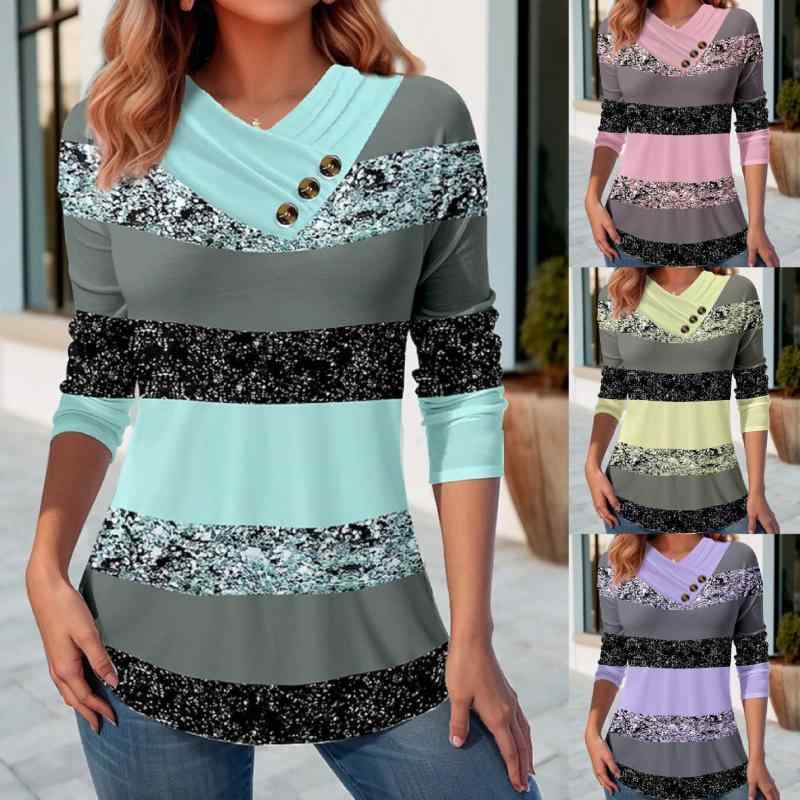 2Tシャツ レディース 長袖 切り替え 斜め襟 ボーダー トップス カットソー カジュアル 普段使い ストレッチ 秋冬