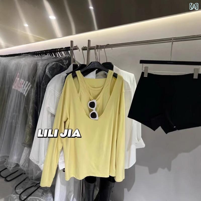 Tシャツ レディース 大きいサイズ 秋冬 重ね着風 長袖 トップス カットソー アンダーウェア ストレッチ ローネック インナー 普段使い