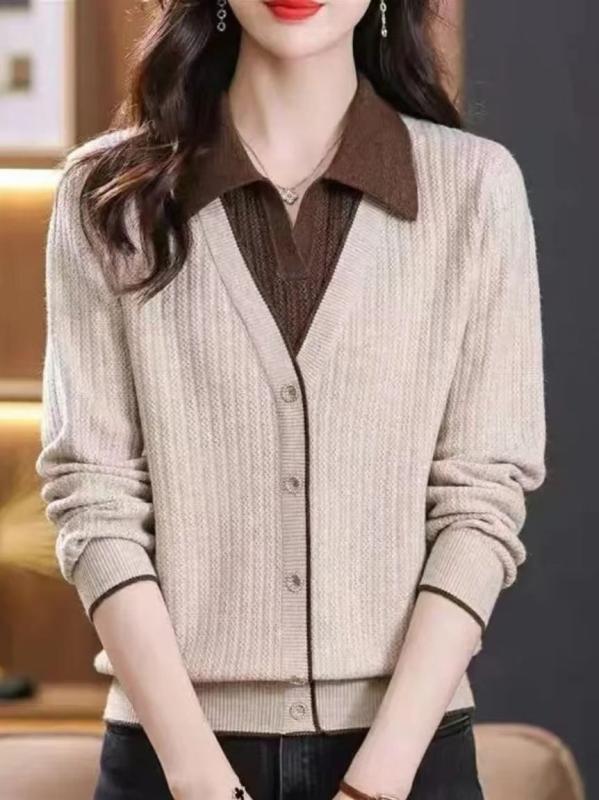 ニット レディース フェイクレイヤード トップス プルオーバー ゆったり 接触冷感 秋 春 高見え エレガント 上品 きれいめ 通勤 オフィス カジュアル 普段使い デート・生地: 粘胶纤维・主な生地の組成: 粘胶纤维・柄: 配色・厚さ: ...