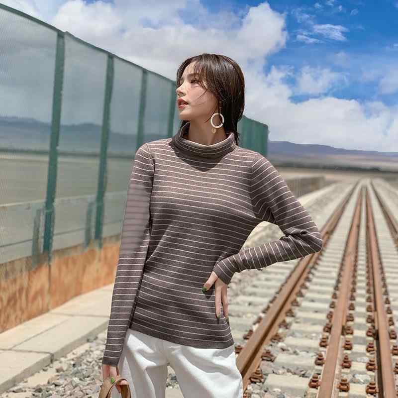 ニット レディース 秋冬 韓国風 カジュアル ハイネック 長袖 プルオーバー トップス ボーダー柄 ゆったり ニットソー 暖かい 伸縮性 かわいい リブニット