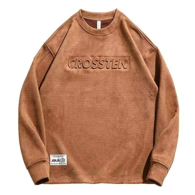 スウェット メンズ 男性用 秋物 ビッグシルエット オーバーサイズ スウェード 無地 長袖 Tシャツ カットソー ストリート アメカジ カジュアル