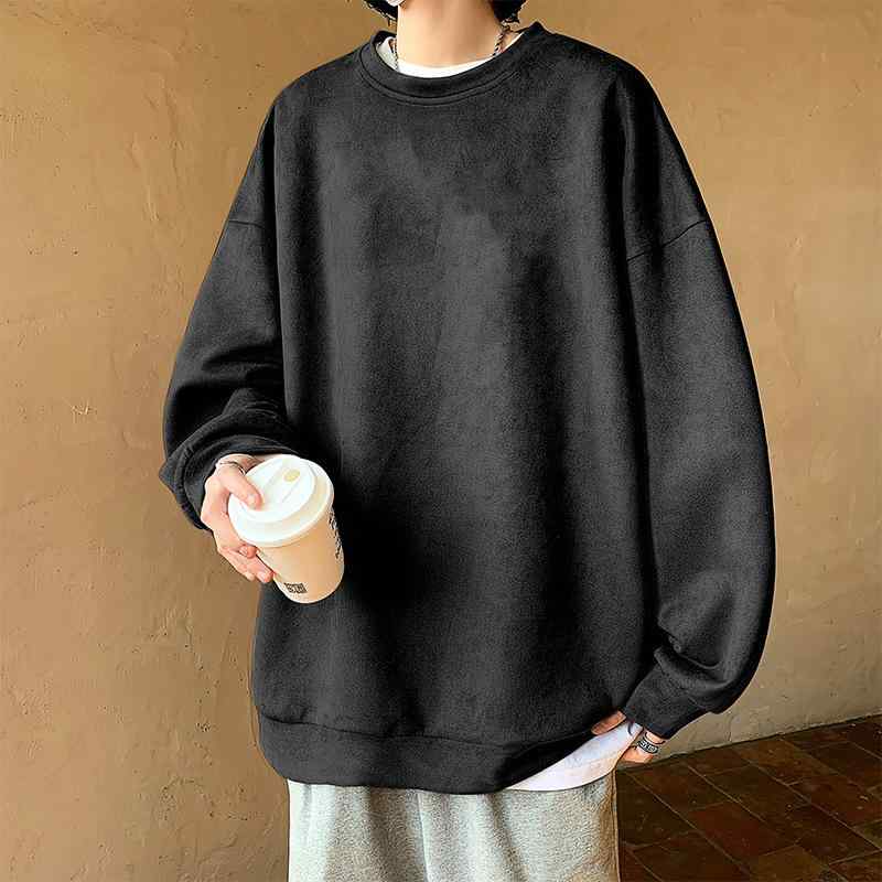 スウェット メンズ 秋冬 裏起毛 スエード調 アメリカン トップス 長袖 プルオーバー ゆったり トレーナー インナー