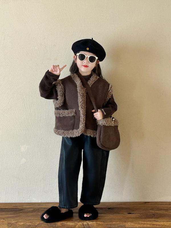 キッズ 女の子 ニット セーター 丸首 フェイクファー ベスト レザーパンツ 3点セット あったか 秋冬 かわいい 普段使い お出かけ着・性別: 女児・スタイル: 韓国版・セット内容: パンツ、セーター、ベスト・袖丈: 長袖・パンツ丈: 長...