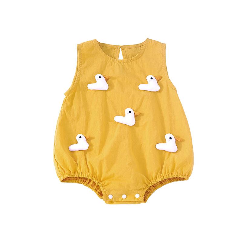 ベビー服 ロンパース ノースリーブ 新生児 赤ちゃん 子供服 かわいい アヒル柄 連体衣 春夏