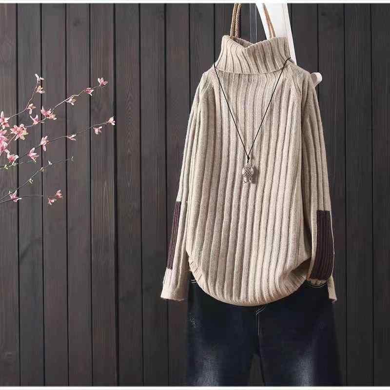 ニット レディース 秋冬 トップス 長袖 ハイネック ゆったり 暖かい プルオーバー セーター 通勤 普段使い かわいい リラックス リブ 切り替え 無地