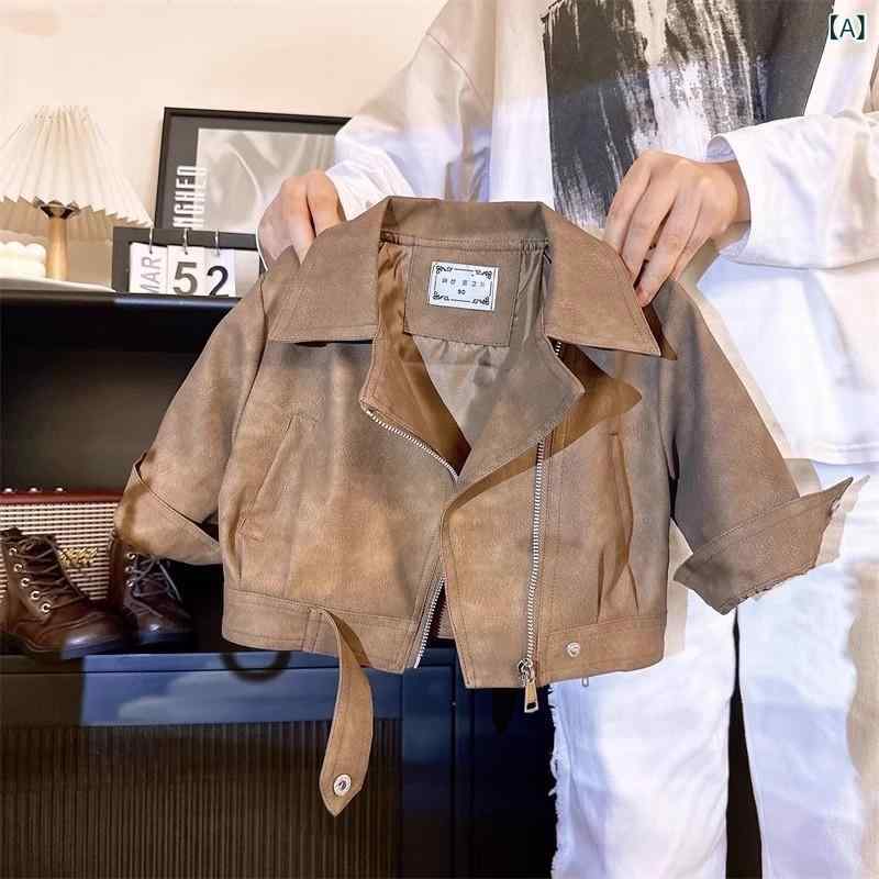 子供服 ジャケット 春秋 子供 ゆったり 襟付き レトロ バイカージャケット