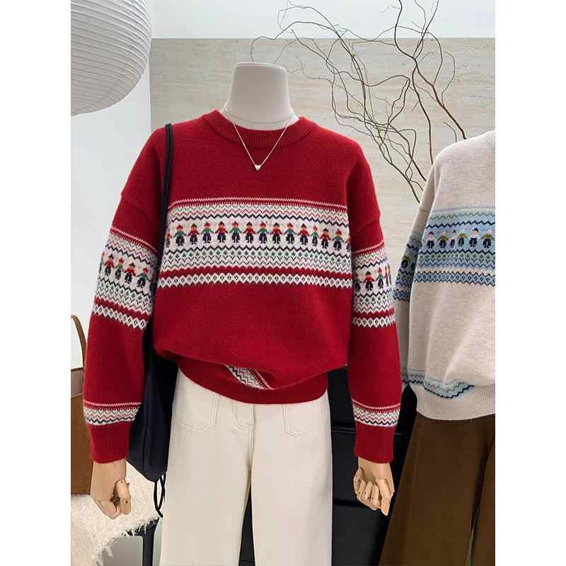 ニット レディース レトロ 提花 慵懶風 プルオーバー 秋冬 トップス ニットセーター 暖かい 柔らかい ゆったり かわいい リラックス カジュアルスタイル 普段使い デート[ "・生地: ニット", "・主な...