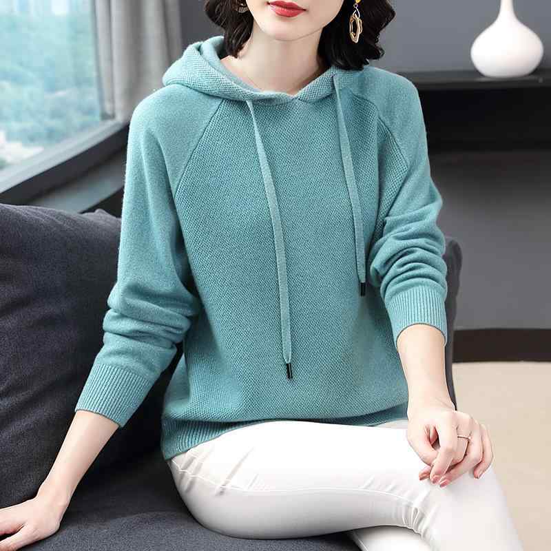 ニット レディース 秋冬 韓国風 かわいい ニットトップス フード付き プルオーバー チュニック ショート丈 ゆったり 普段使い 部屋着