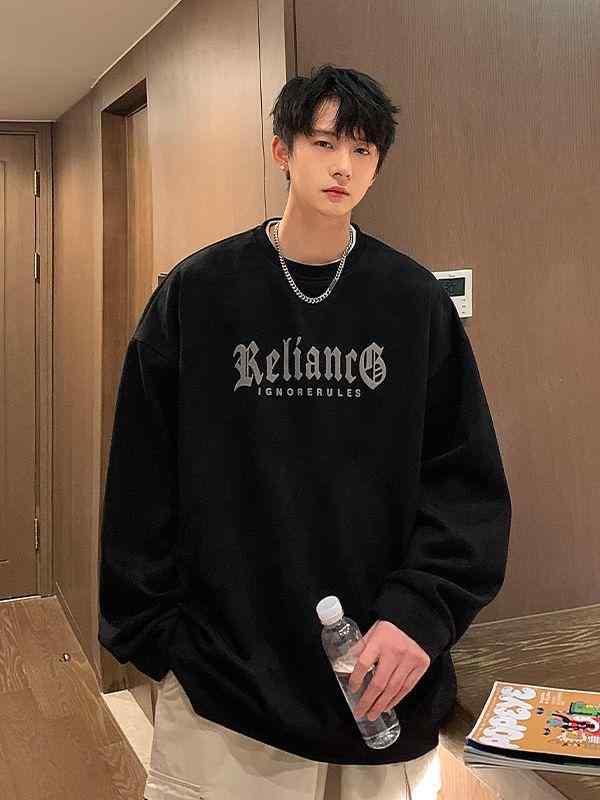 スウェット メンズ 男性用 春秋 長袖 トップス ラウンドネック プルオーバー ゆったり 学生 無地 スエード調