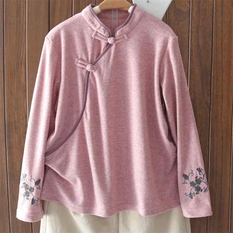 2Tシャツ レディース 刺繍 チャイナ風 斜めボタン 柔らかい ゆったり トップス 普段使い かわいい おしゃれ着 カットソー・袖丈: 長袖・版型: ゆったり・着丈: 普通(50cm～65cm)・ネックライン: スタンドカラー・袖のタイプ:...