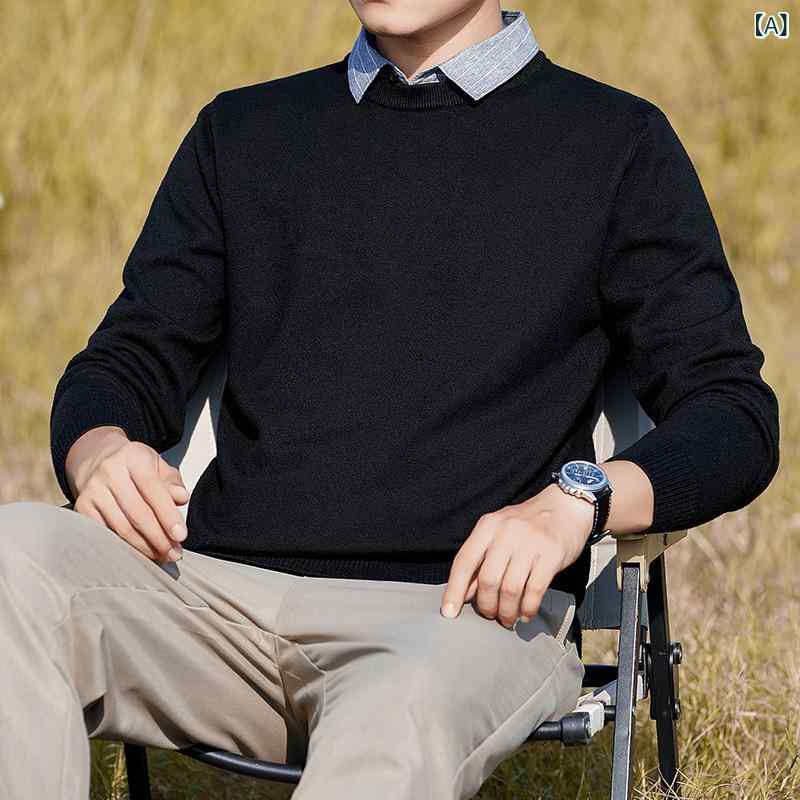ニット メンズ ニット ビジネス カジュアル 秋冬 抗ピリング 保温 セーター トップス レイヤード風 シャツ襟