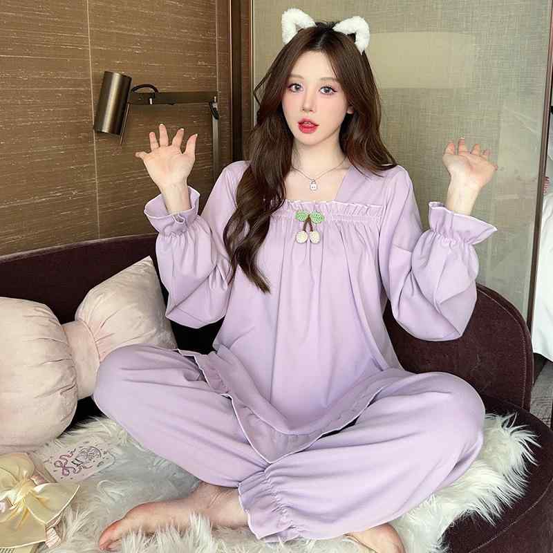パジャマ レディース 春秋 長袖 長ズボン ゆったりサイズ 110kg対応 ルームウェア 部屋着 かわいい プリンセス風 伸縮性 再生繊維