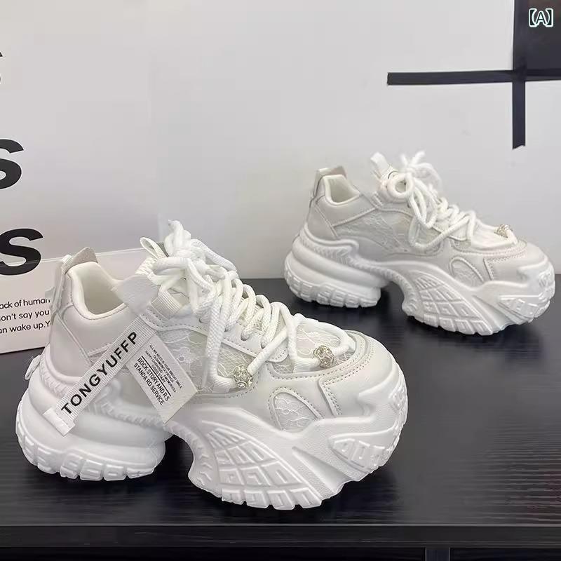 スニーカー レディース 厚底 擦れ加工 軽量 運動靴 カジュアル 通気性 レトロ スタイル ダッド スニーカー