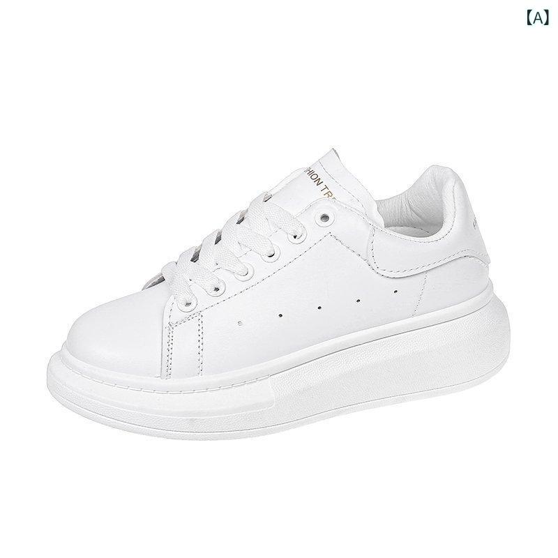 2スニーカー レディース 厚底 ローカット ラウンドトゥ プラットフォーム 合成皮革 ホワイト 無地 カジュアル 身長アップ 美脚効果 秋冬