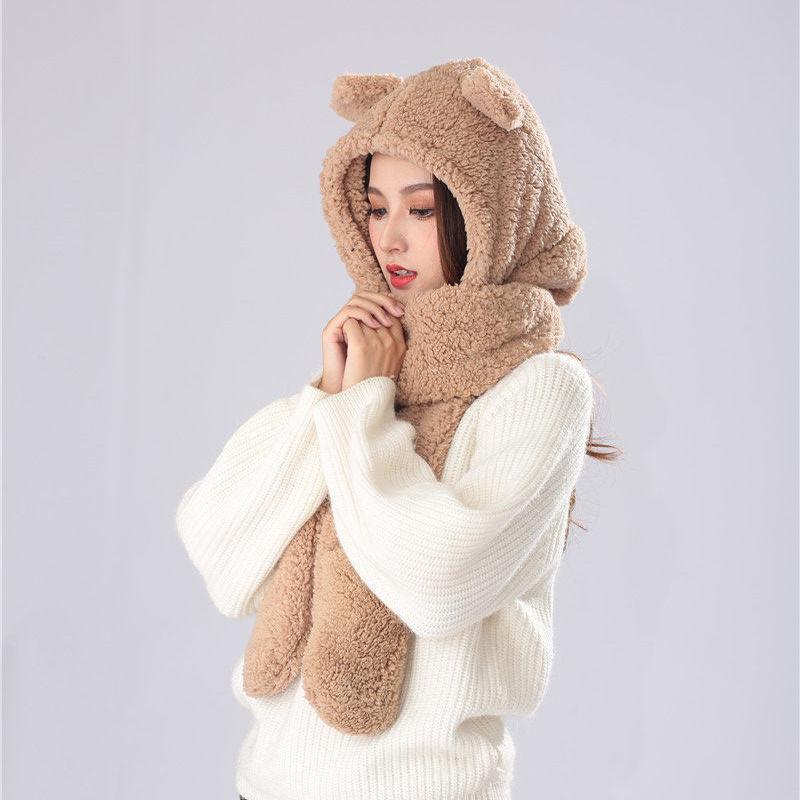 2帽子 レディース 秋冬 ニット帽 かわいい 防寒 自転車 学生 厚手 暖かい 帽子 マフラー 一体型 頭套