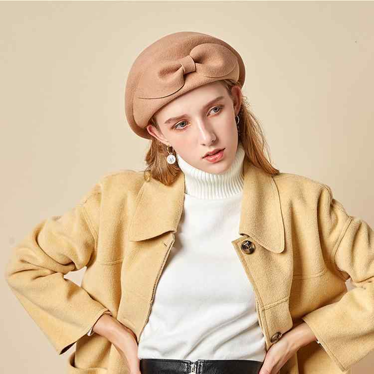 2帽子 レディース 秋冬 ウール ベレー帽 レトロ 画家帽 かわいい 羊毛 コサージュ付き 小顔効果 防寒 あったか 旅行