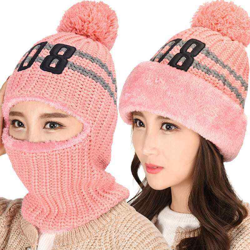 帽子 レディース ニット帽 秋冬 韓国風 かわいい 防寒 耳あて 暖かい 毛糸 ぼうし ネックウォーマー一体型 自転車 バイク 防風