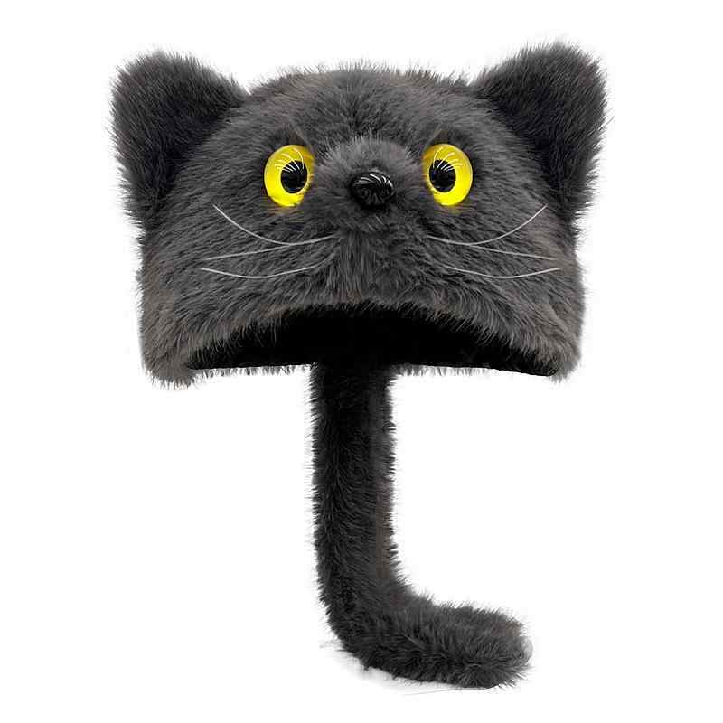 帽子 レディース 秋冬 防寒 かわいい 猫耳 ニット帽 グレー あったか 暖かい 厚手 小顔効果 伸縮性 ストレッチ ふわふわ もこもこ 普段使い