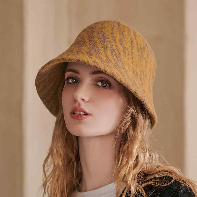 麦わら帽子 レディース 秋冬 ヒョウ柄 ウール 漁師帽 日本 小顔効果 防寒 あたたかい 多色 バケットハット かわいい おしゃれ 個性的