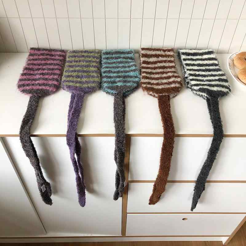 耳あて レディース 秋冬 韓国風 ボーダー モノトーン 耳カバー イヤーマフ 小顔効果 かわいい ふわふわ 暖かい 通勤 通学 アウトドア