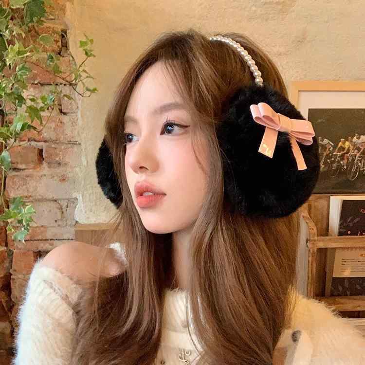 イヤーマフ レディース 秋冬 学生 かわいい イヤーウォーマー パール 蝶結び 厚手 防寒 防風 あったか イヤーマフ