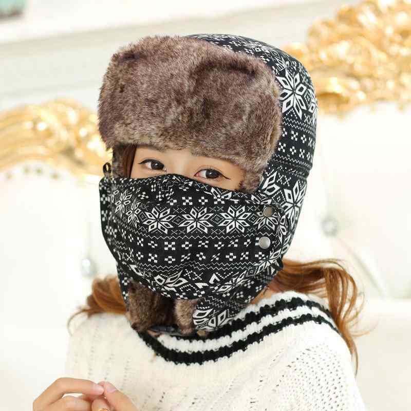 帽子 メンズ 防寒 雷鋒帽 耳当て付き 秋冬用 防寒帽 スキー スノーボード アウトドア 雪花柄 マスク付き