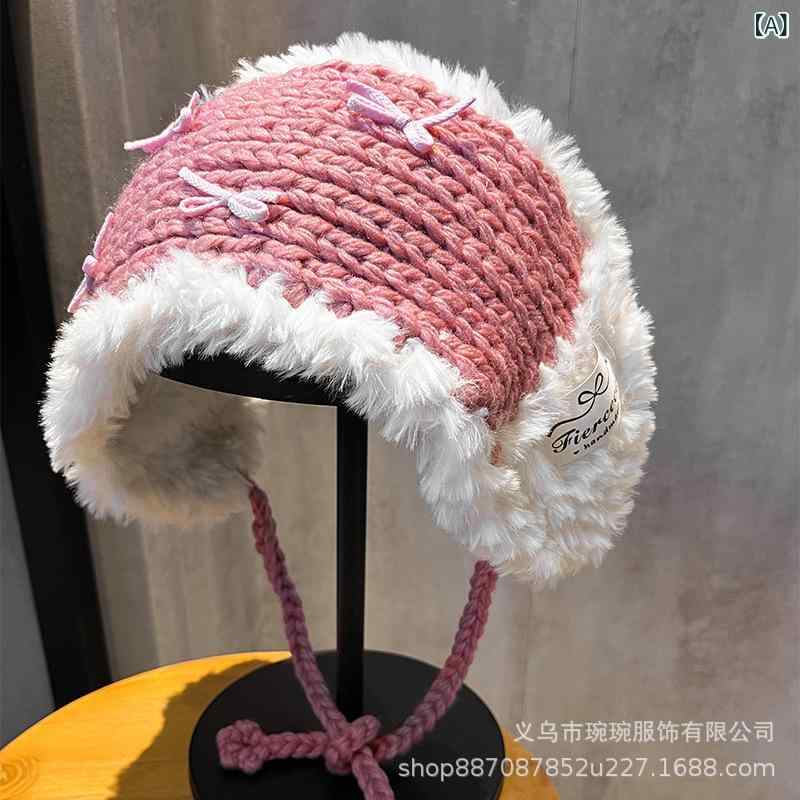 ニット帽 レディース 秋冬 ラビットイヤー 手編み 小顔効果 防寒 イヤーマフ ヘアバンド かわいい ふわふわ もこもこ