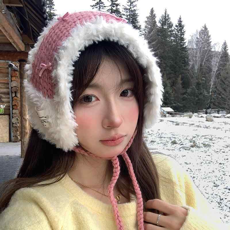 2ネックウォーマー レディース ニット 秋冬 防寒 暖か モコモコ ふわふわ バタフライ 耳当て イヤーマフ かわいい ガーリー フェミニン 女性用