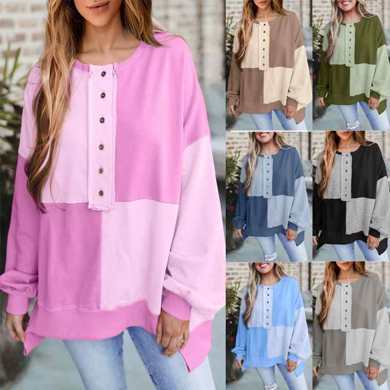 トレーナー レディース 秋冬 異素材切り替え 配色 ロング丈 ベルベットリボン カジュアル 普段使い 長袖 襟付き あったか