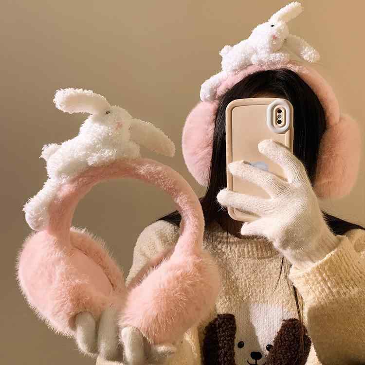 イヤーマフ レディース かわいい ウサギ耳 あて 防寒 保温 自転車 学生 通学 ふわふわ もこもこ 秋冬