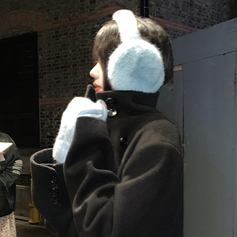 イヤーマフ レディース 秋冬 かわいい 耳当て 厚手 防寒 アウトドア 自転車 イヤーウォーマー・適用性別: 女性・素材: 毛绒・スタイル: 基本式・柄: 単色・カラー: 天藍色, 白色・機能: 保温, 防風・適用シーン: アウトドア・季節: 冬