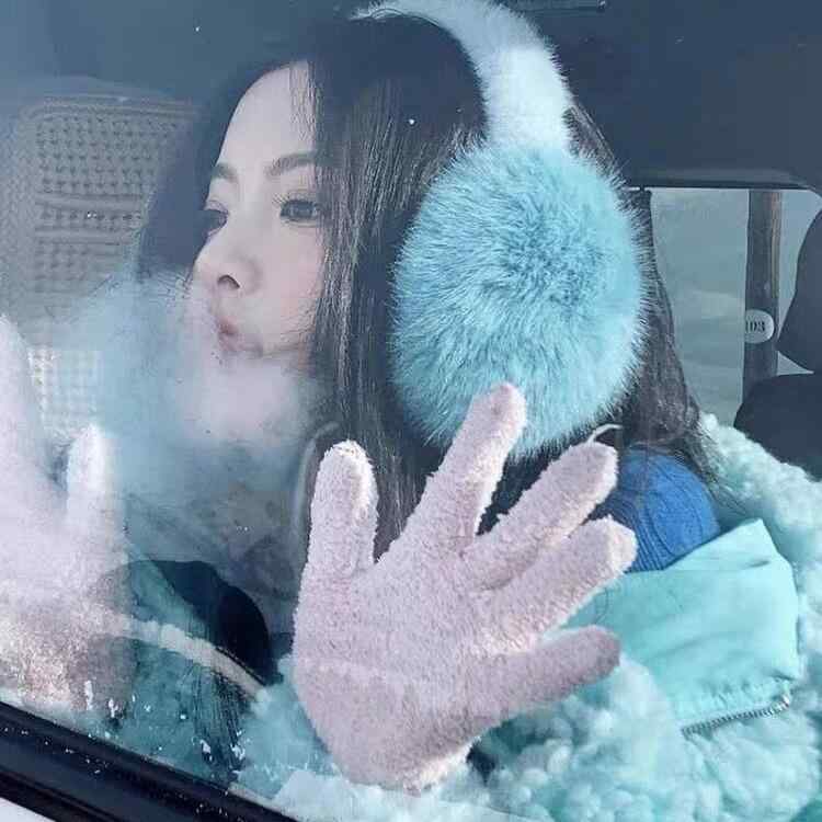 2イヤーマフ レディース かわいい ブルー フォックスファー風 イヤーウォーマー 学生 防寒 あったか ふわふわ