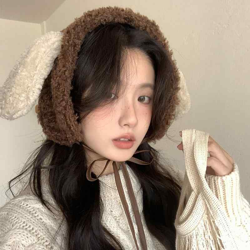 2イヤーマフ レディース かわいい 小犬 耳 あて イヤーウォーマー 防寒対策 厚手 ラムウール ふわふわ もこもこ 自転車 バイク 通勤 通学 秋冬