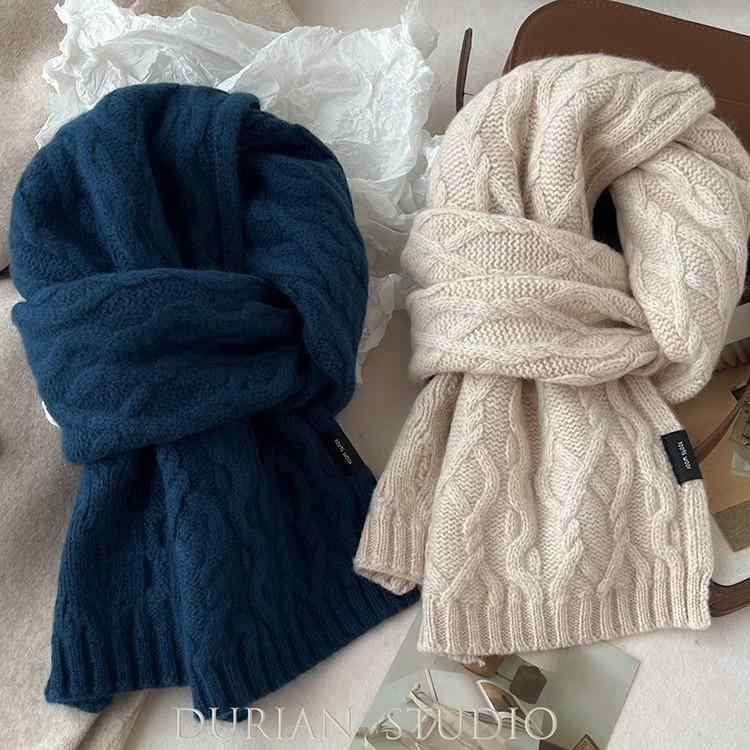 2マフラー レディース メンズ 100%メリノウール クラシック ケーブル編み レトロ ケーブルニット ウール 暖かい 秋冬