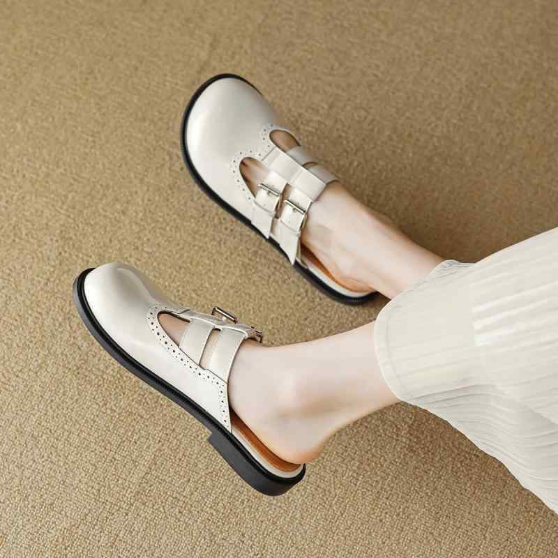 サンダル レディース 包頭 法式 ラウンドトゥ 一文字 ストラップ 懶人 スリッパ 普段使い 外履き