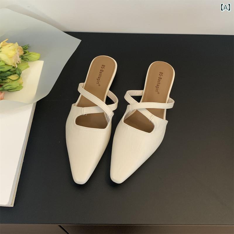 サンダル レディース フラットミュールサンダル スリッパ 外履き ローヒール 一足脱ぎ ぺたんこ 歩きやすい カジュアル 春夏・製品カテゴリ: 包頭・スタイル: 韓国版・流行の要素: クロスストラップ・靴の表面素材: マイクロファイバー・靴...