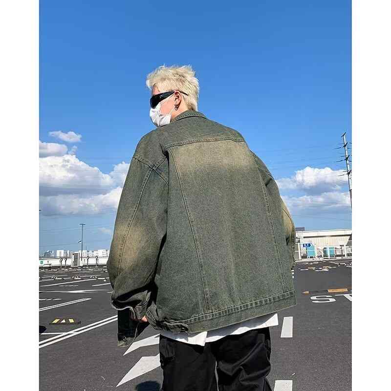 ジャケット 男性用 デニム レトロ Gジャン ブルゾン カジュアル ワーク 春秋 古着感 Vネック