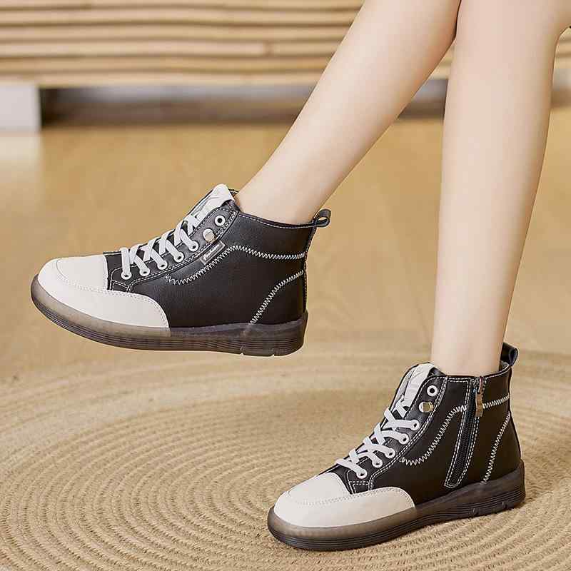 2スニーカー レディース 本革 牛革 スニーカー 厚底 ローカット サイドジップ 切り替え カジュアル 普段使い 履きやすい 疲れにくい 滑り止め 春秋・スタイル: 街頭・流行要素: 交叉绑带・靴のつま先の形状: 丸頭・アッパー素材: 二層...