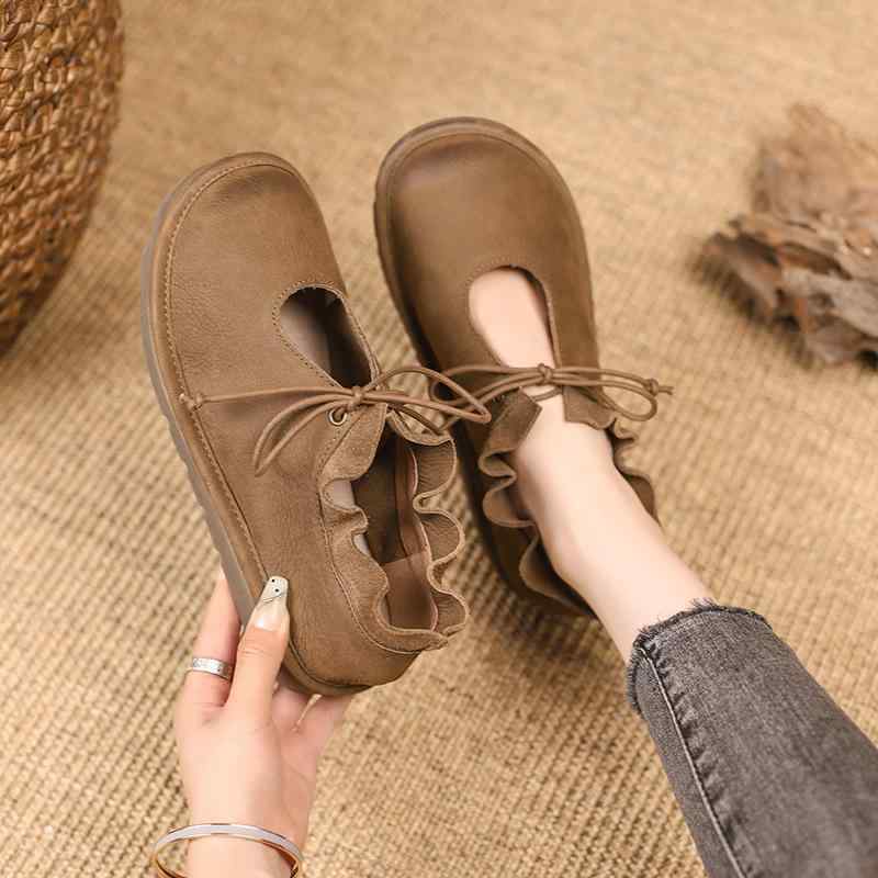靴 レディース ラウンドトゥ レースアップ 快適 歩きやすい 疲れない ヴィンテージ ローヒール フラット ぺたんこ カジュアル おしゃれ かわいい 秋冬