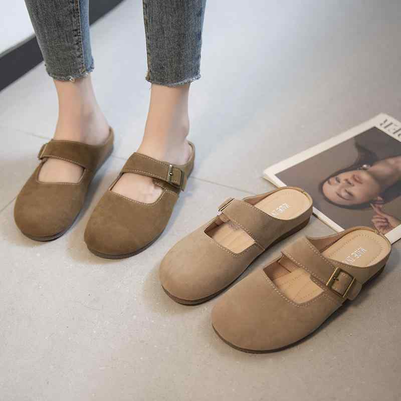 サンダル レディース 外履き 夏 レトロ スリッパ フラット ローヒール 大きいサイズ ラウンドトゥ ぺたんこ