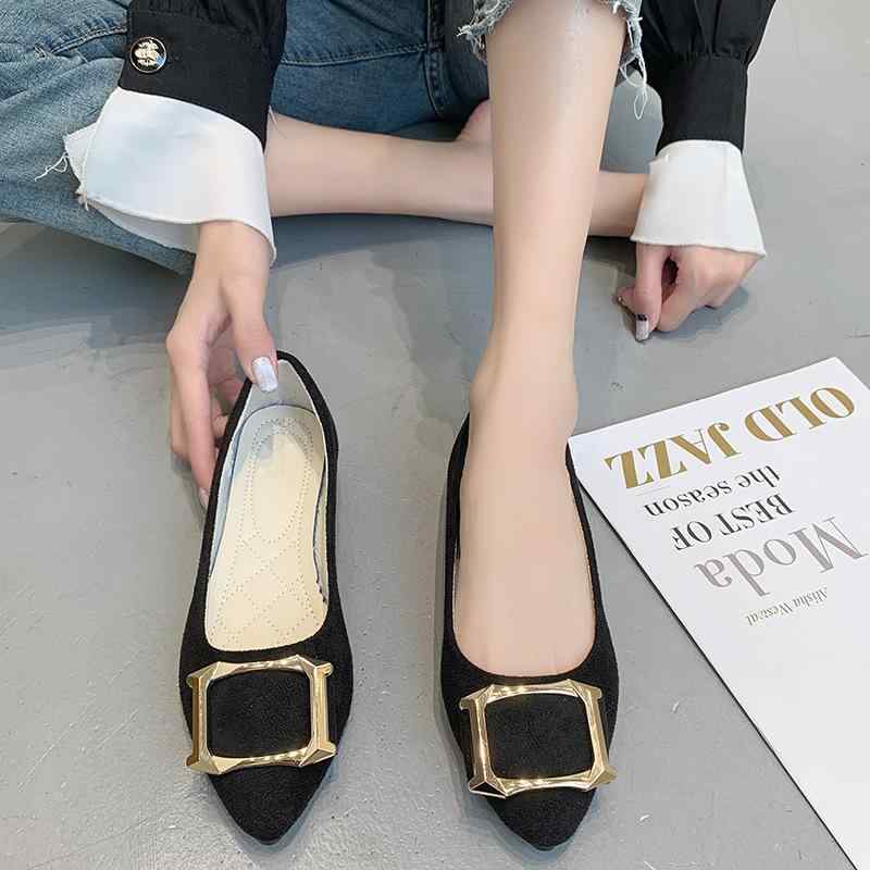 靴 レディース パンプス 婦人靴 春秋 フラット ローヒール ポインテッドトゥ スエード調 ビット付き モカシン カジュアル 歩きやすい 痛くない 普段使い 仕事用 ブラック 黒・スタイル: カジュアル・流行の要素: 浅口、方扣・靴のつま先...